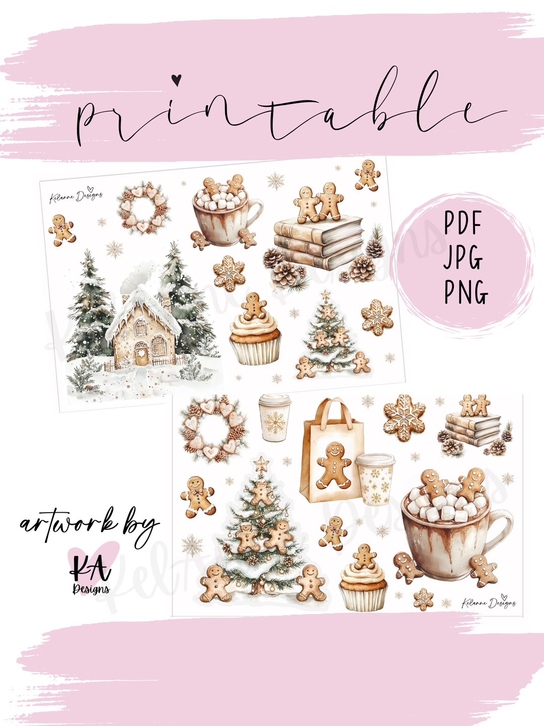 Gingerbread Christmas Printable Planner Deco Stickers, Christmas ...