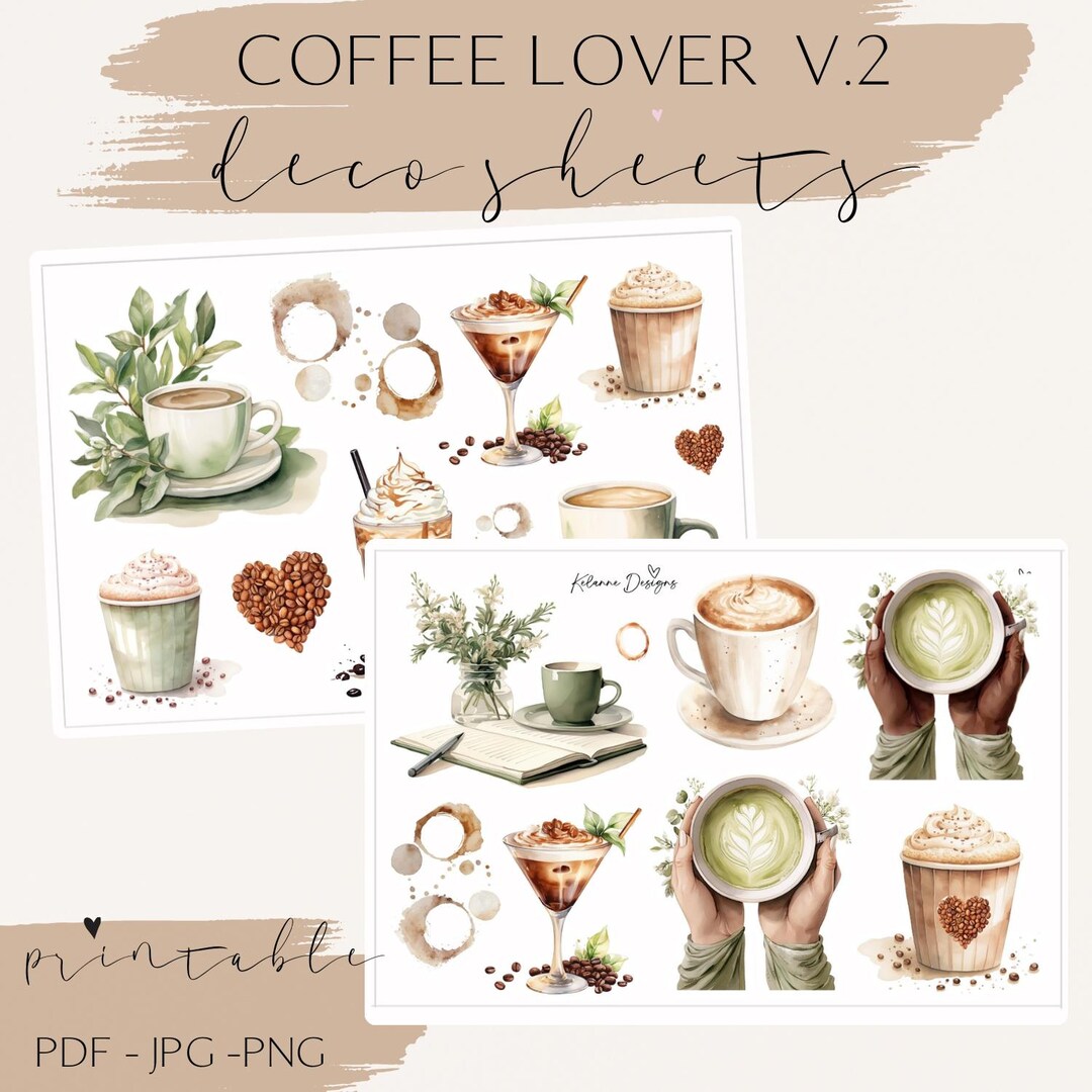 Coffee Lover V2 Printable Stickers, Printable Coffee Planning Stickers ...