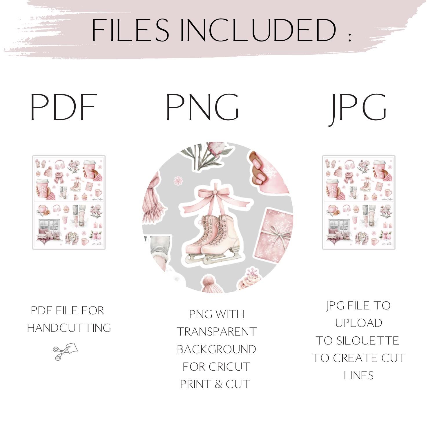 Pink Winter Printable Planner Stickers, Printable Pink Winter Deco ...