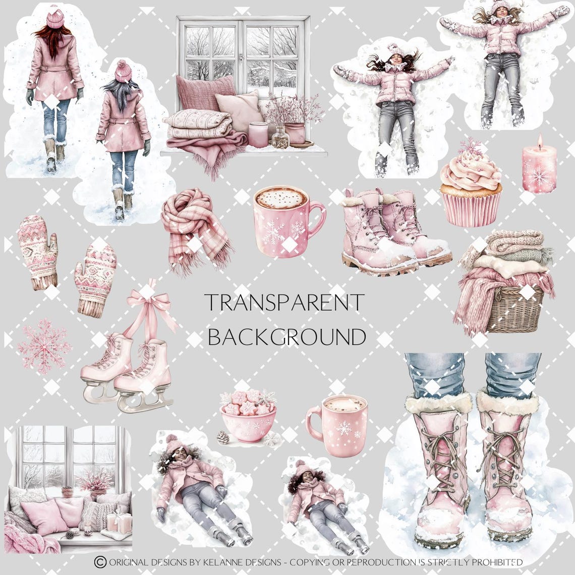 Pink Winter Digital Planning Pngs, Pink Winter Png Clipart Files, Pink ...