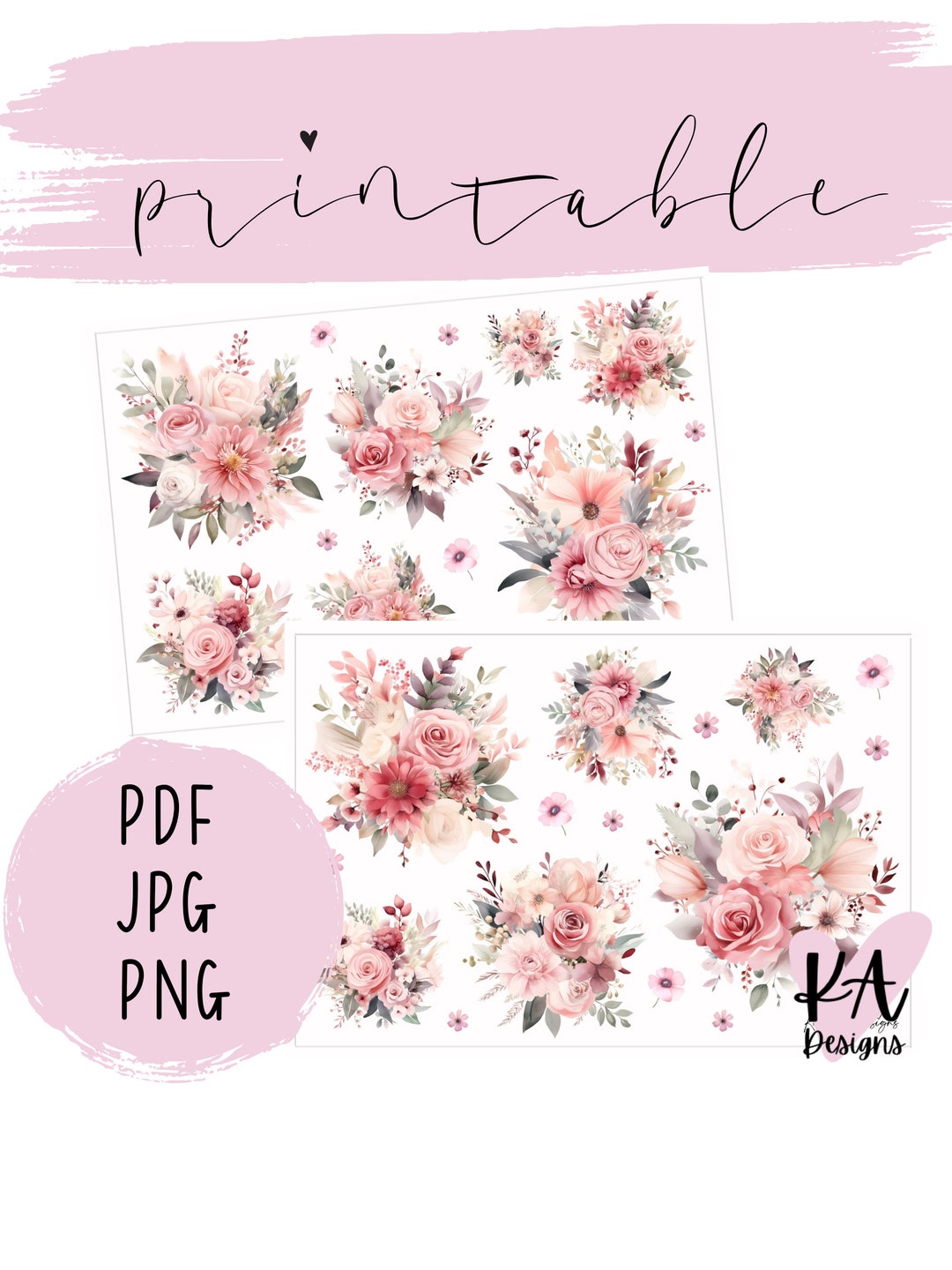 Sweet Pink Florals Deco Stickers, Printable Pink Floral Deco Stickers ...