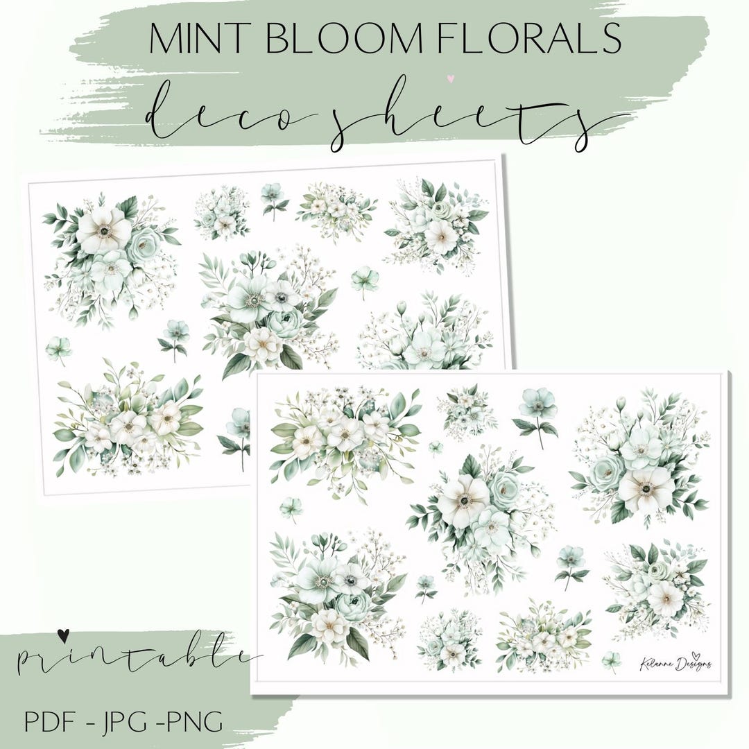 Autocollants imprimables de fleurs de menthe, autocollants déco ...