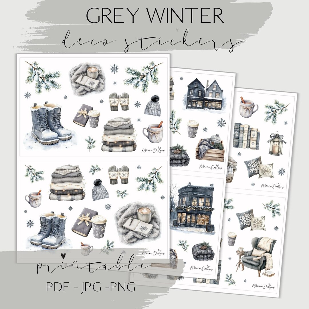 Grey Winter Printable Sticker Bundle, Winter Planner Stickers Bundle ...