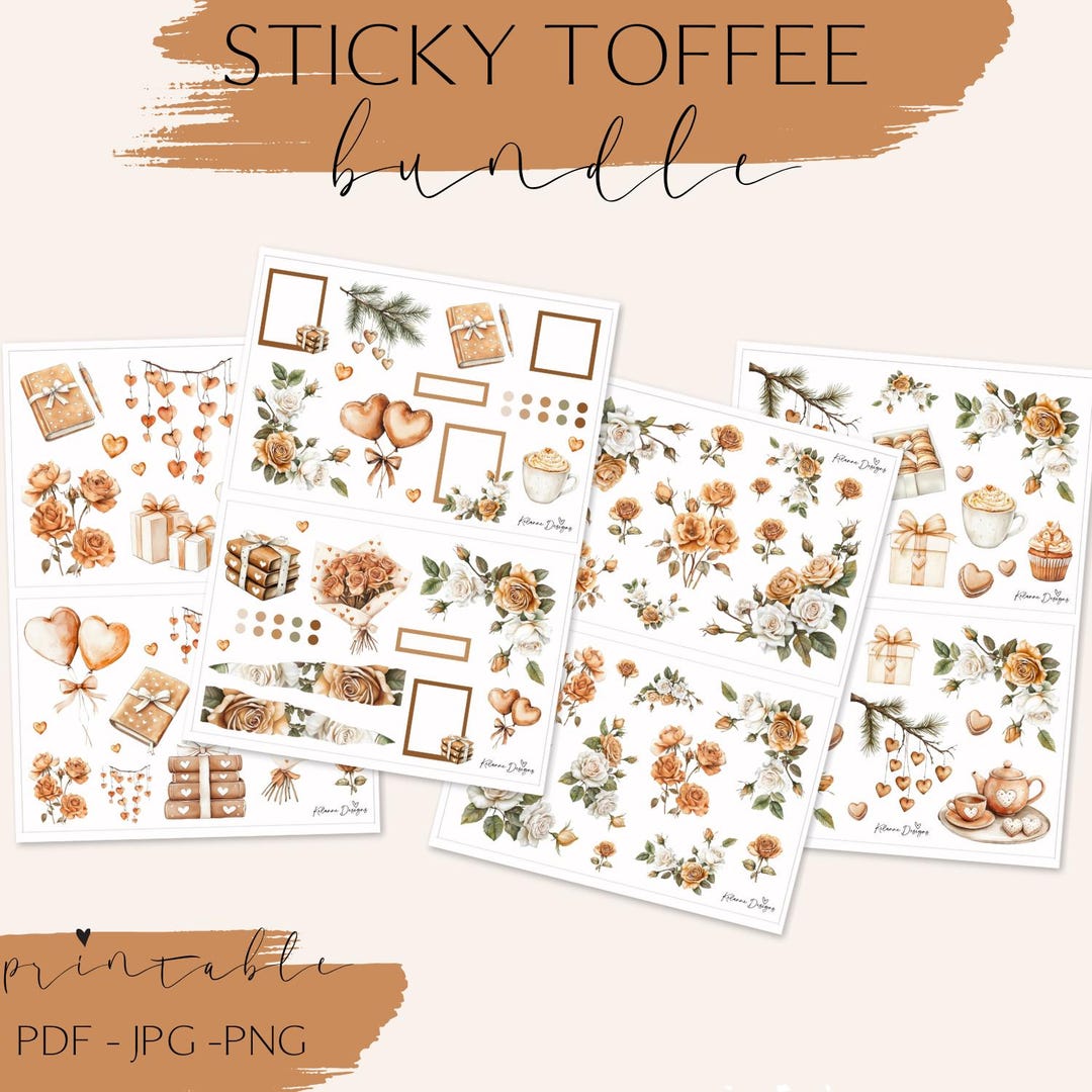 Sticky Toffee Printable Planner Stickers: Caramel Deco Bundle (PDF, JPG ...