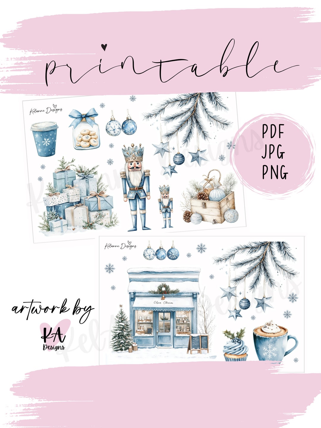 Blue Christmas Printable Stickers, Christmas Deco Stickers, Printable ...