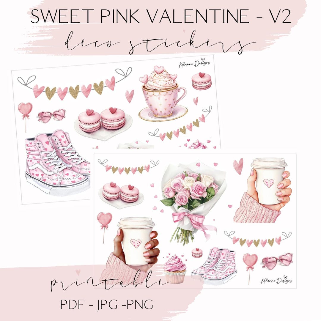 Sweet Pink Valentine V2 Printable Deco Stickers, Printable Valentine ...