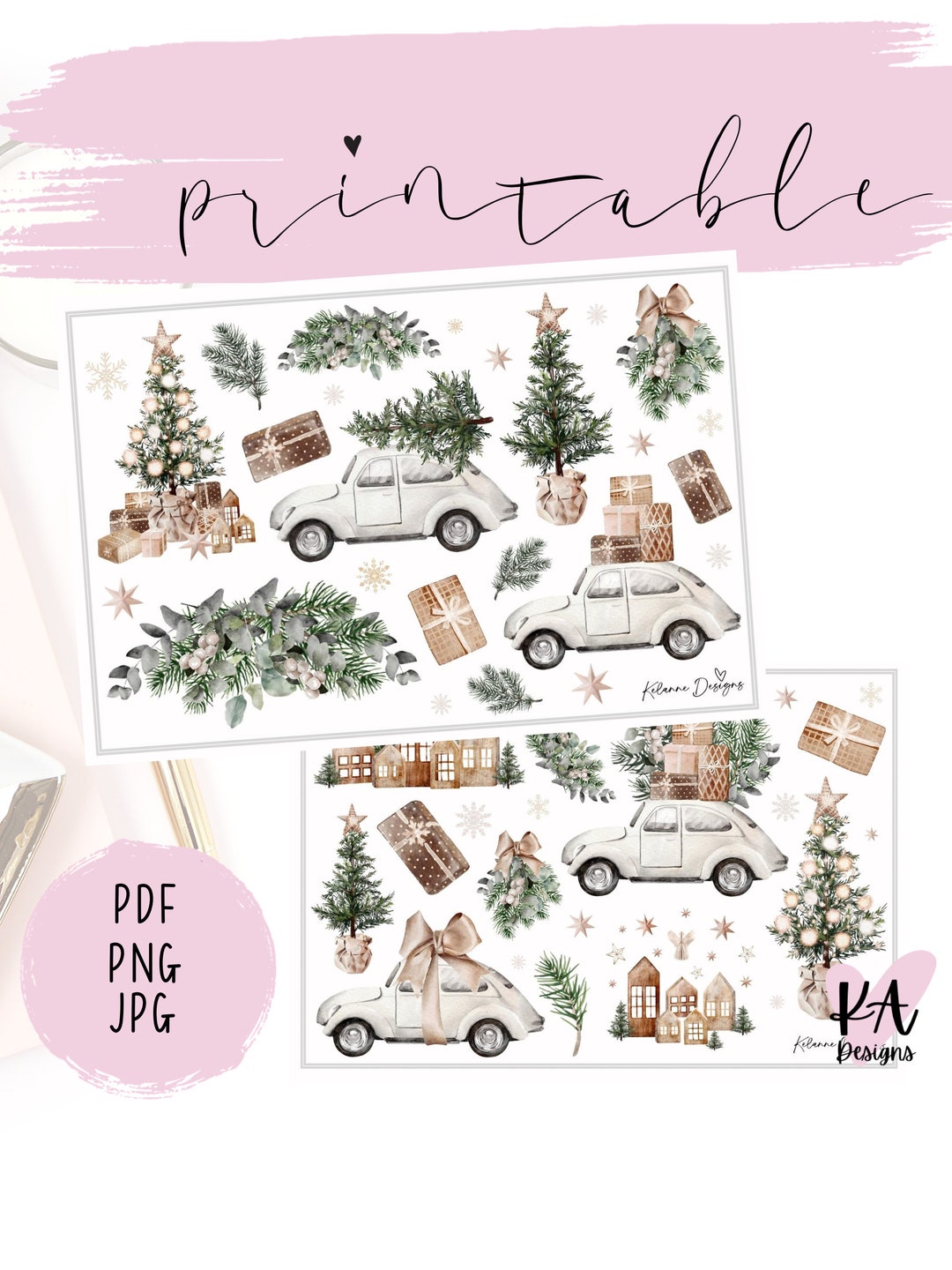 Neutral Christmas Deco Stickers, Printable Neutral Xmas Deco Stickers ...