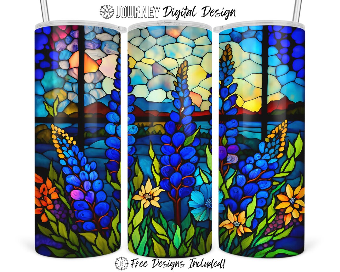 Stained Glass Bluebonnets Tumbler Design, Stained Glass Texas ...