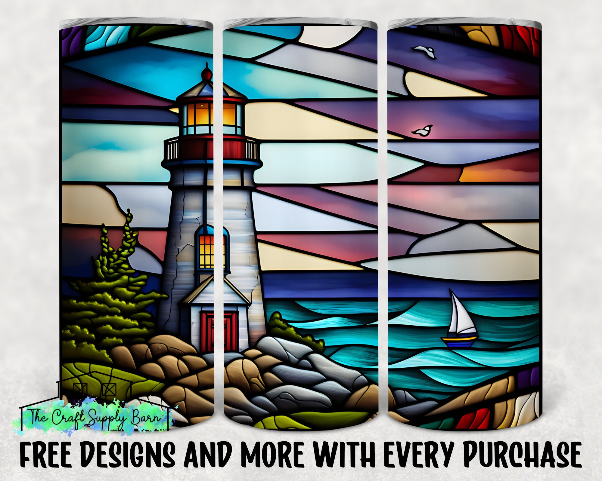 Stained Glass Lighthouse Tumbler Design Lighthouse Wrap - Etsy