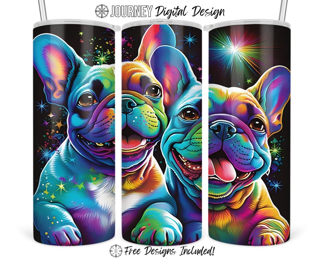 Frenchies Tumbler Design, Colorful French Bulldog Sublimation Tumbler ...