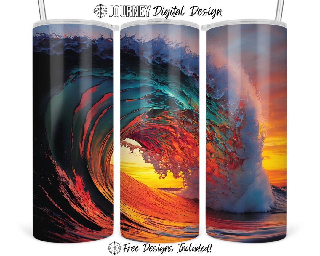 Ocean Wave Tumbler Design, Sunset Wave Tumbler, Ocean Wave Wrap, Ocean ...