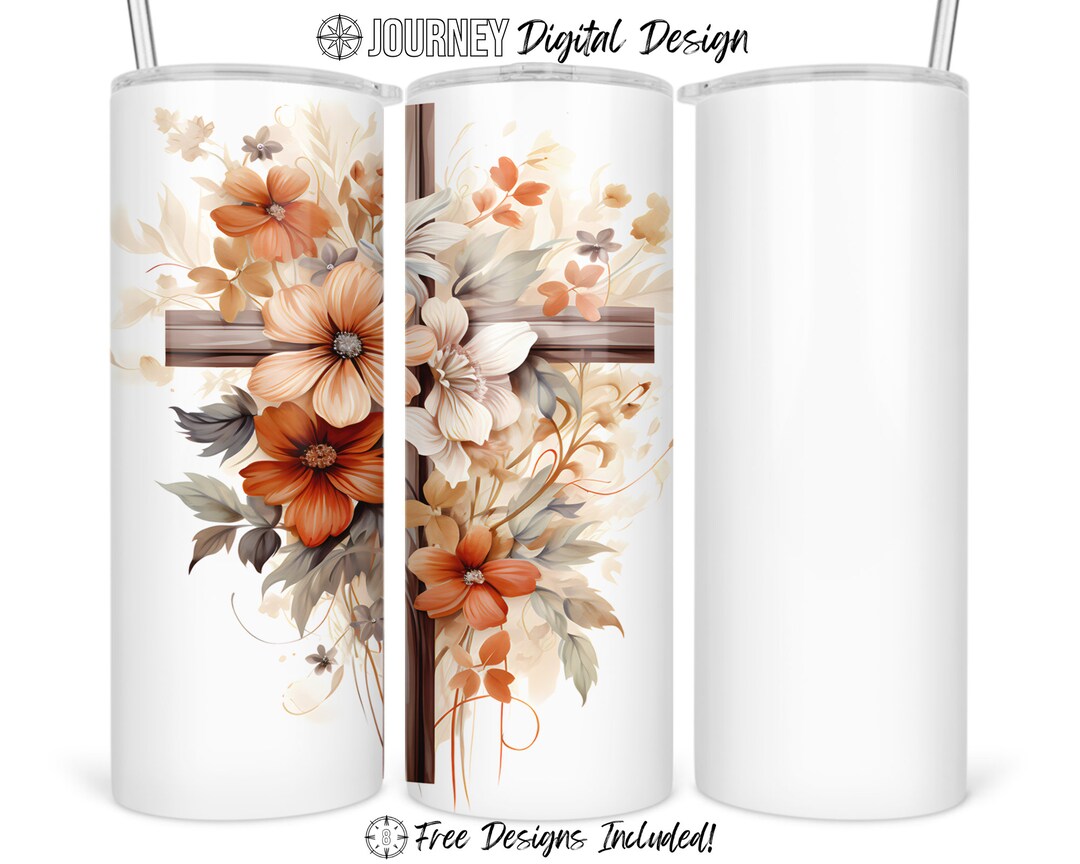 Christian Cross Tumbler Design, Fall Cross Sublimation Design, Autumn ...