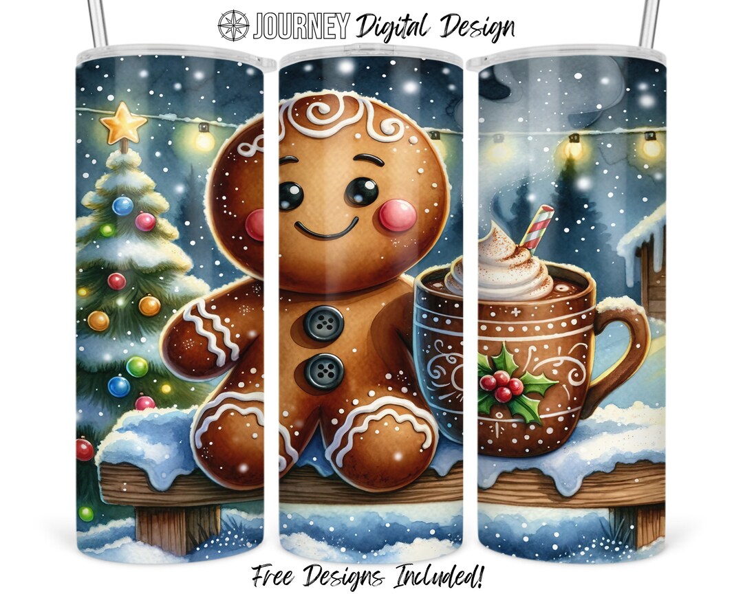 Hot Cocoa Gingerbread Man Tumbler Wrap, Christmas Gingerbread Man ...