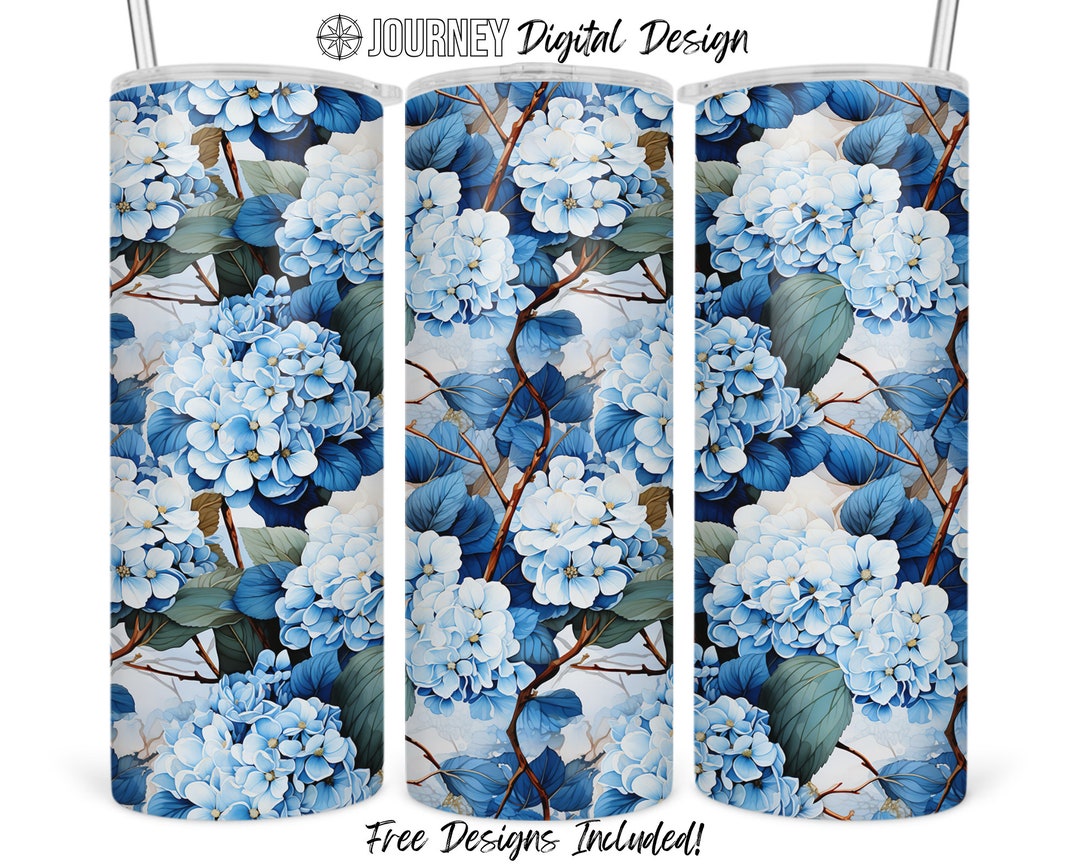 Floral Tumbler Wrap, Blue Hydrangea Tumbler Design, Hydrangea Flowers ...