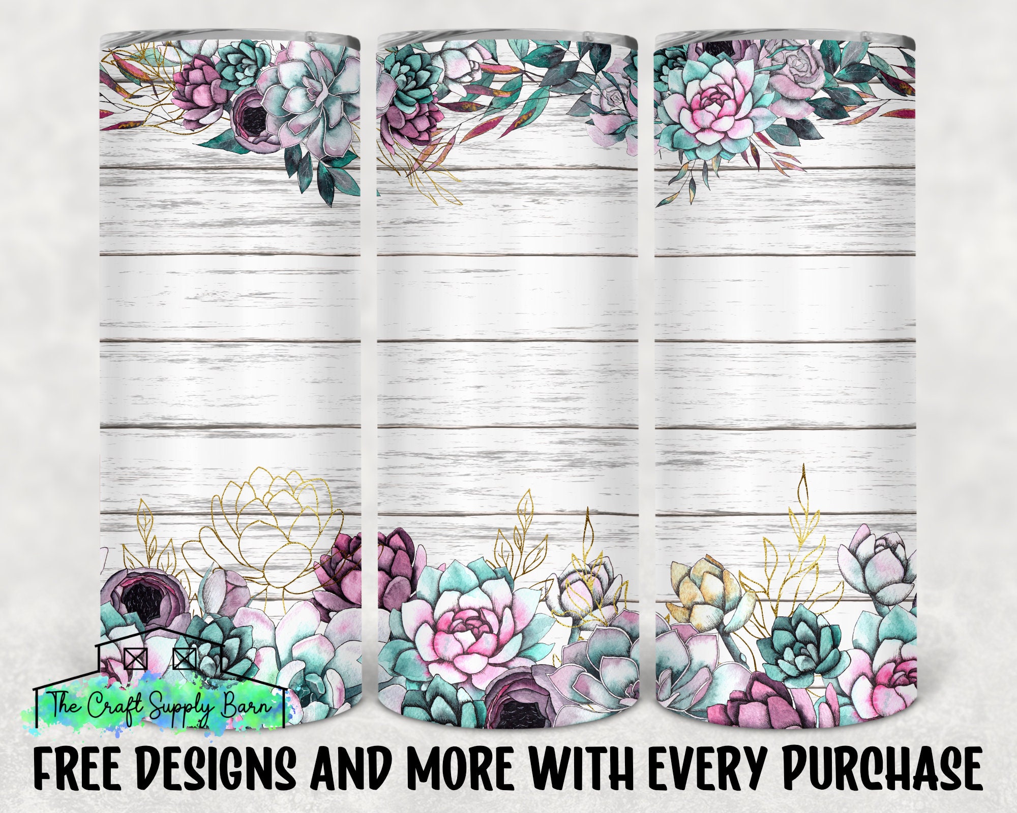 Succulent Tumbler Design Wood Shiplap Watercolor - Etsy