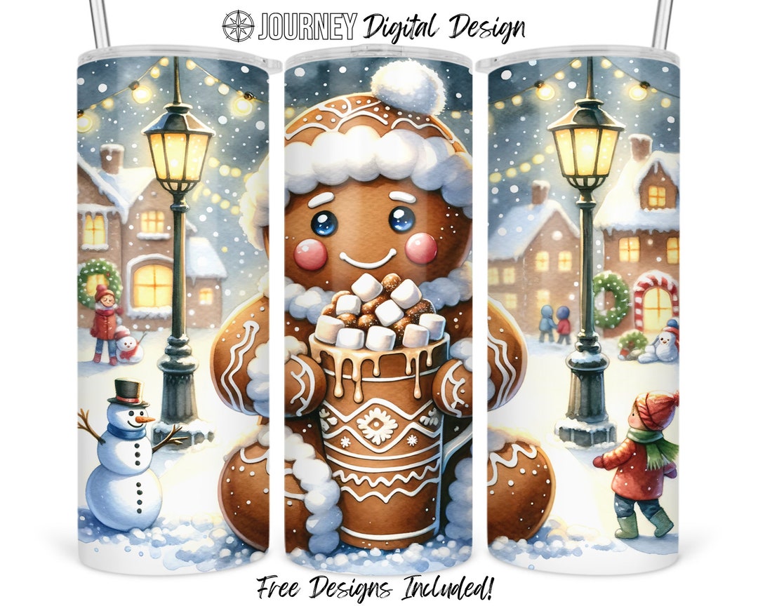 Hot Cocoa Gingerbread Man Tumbler Wrap, Christmas Gingerbread Man ...