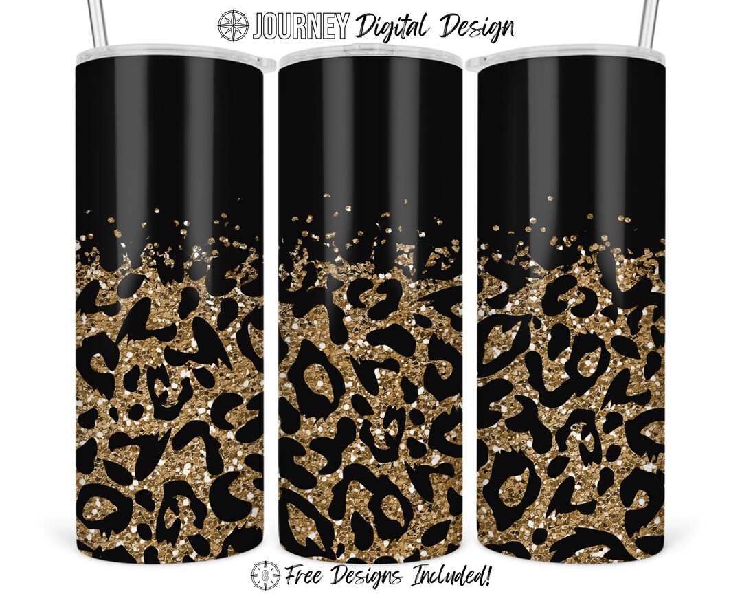 Leopard Tumbler Design, Gold Glitter, Black, Leopard, Seamless, Png ...