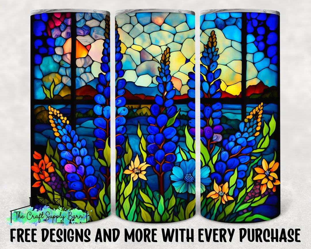 Stained Glass Bluebonnets Tumbler Design Stained Glass Texas - Etsy