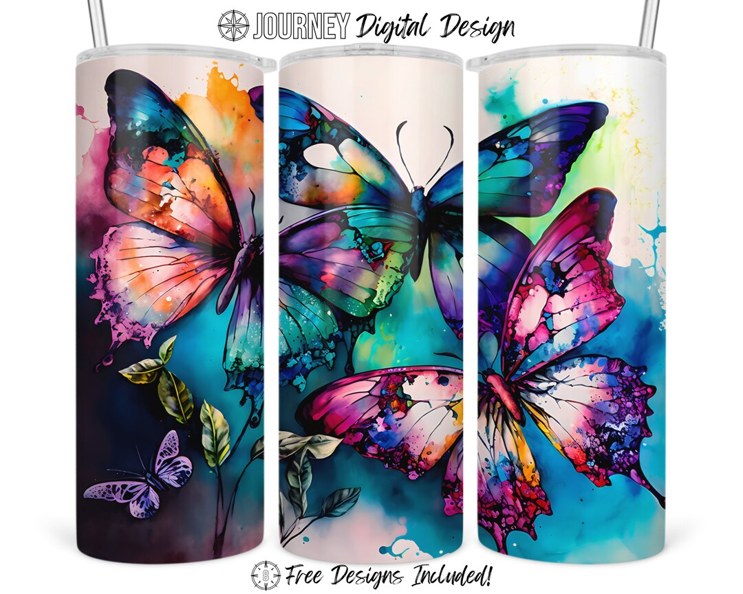 Alcohol Ink Butterflies Tumbler Design, Butterfly Wrap, Alcohol Ink Png ...