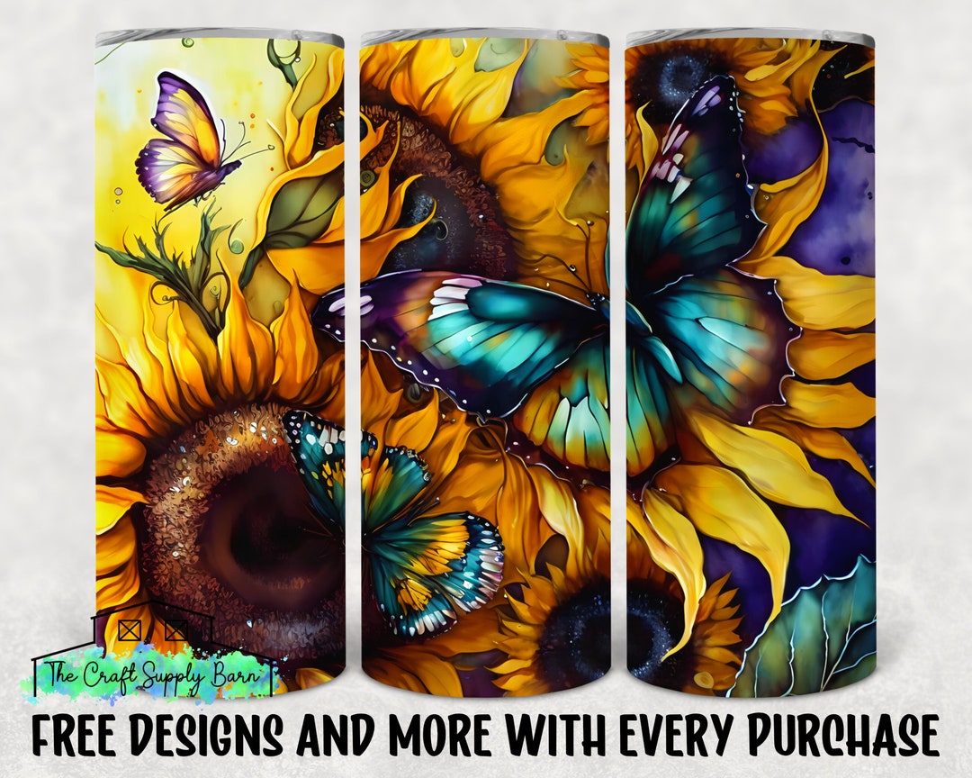 Alcohol Ink Sunflowers and Butterflies Tumbler Design - Etsy