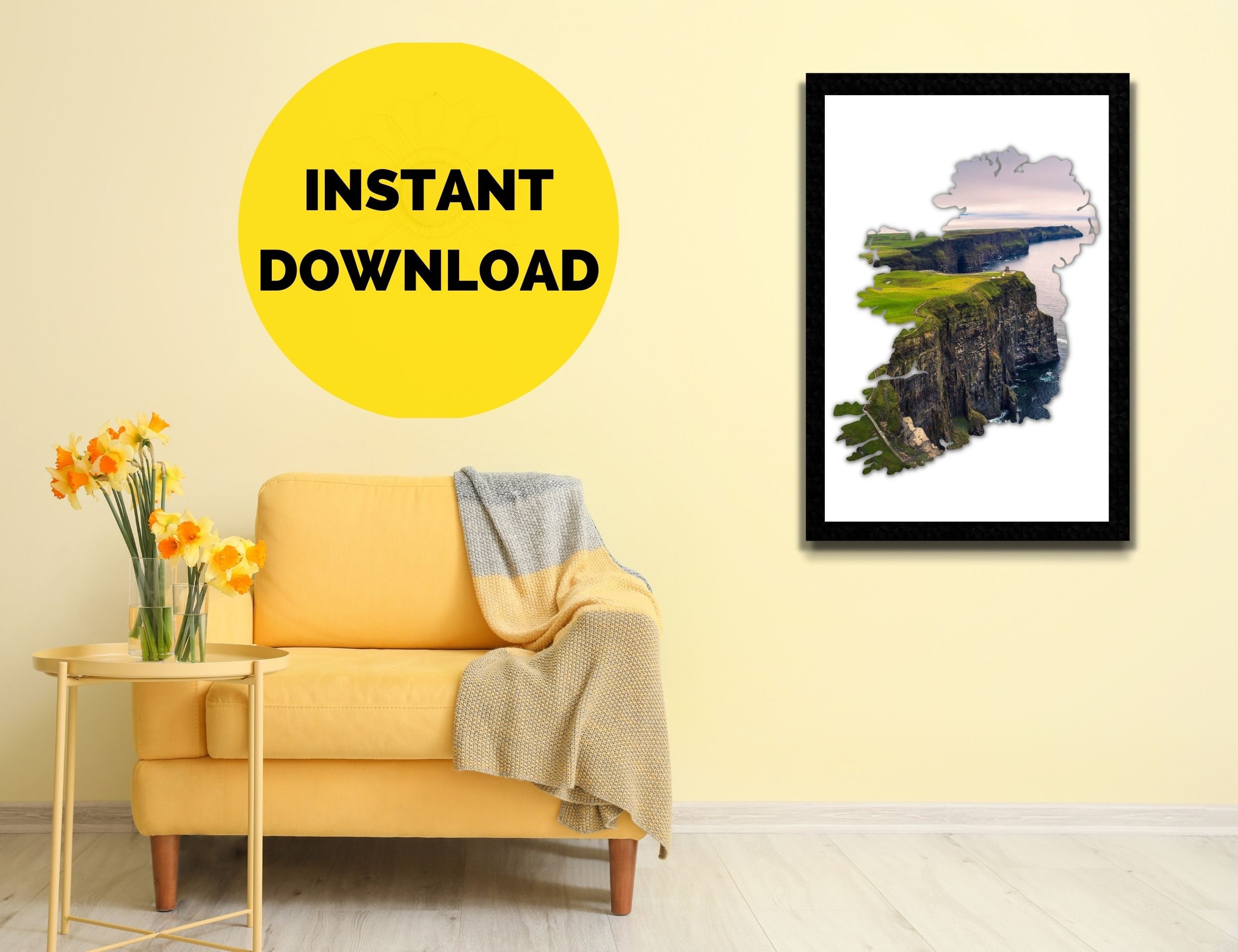 Ireland Wall Art Map | Vibrant Green Irish Print | Modern Gaelic Design ...