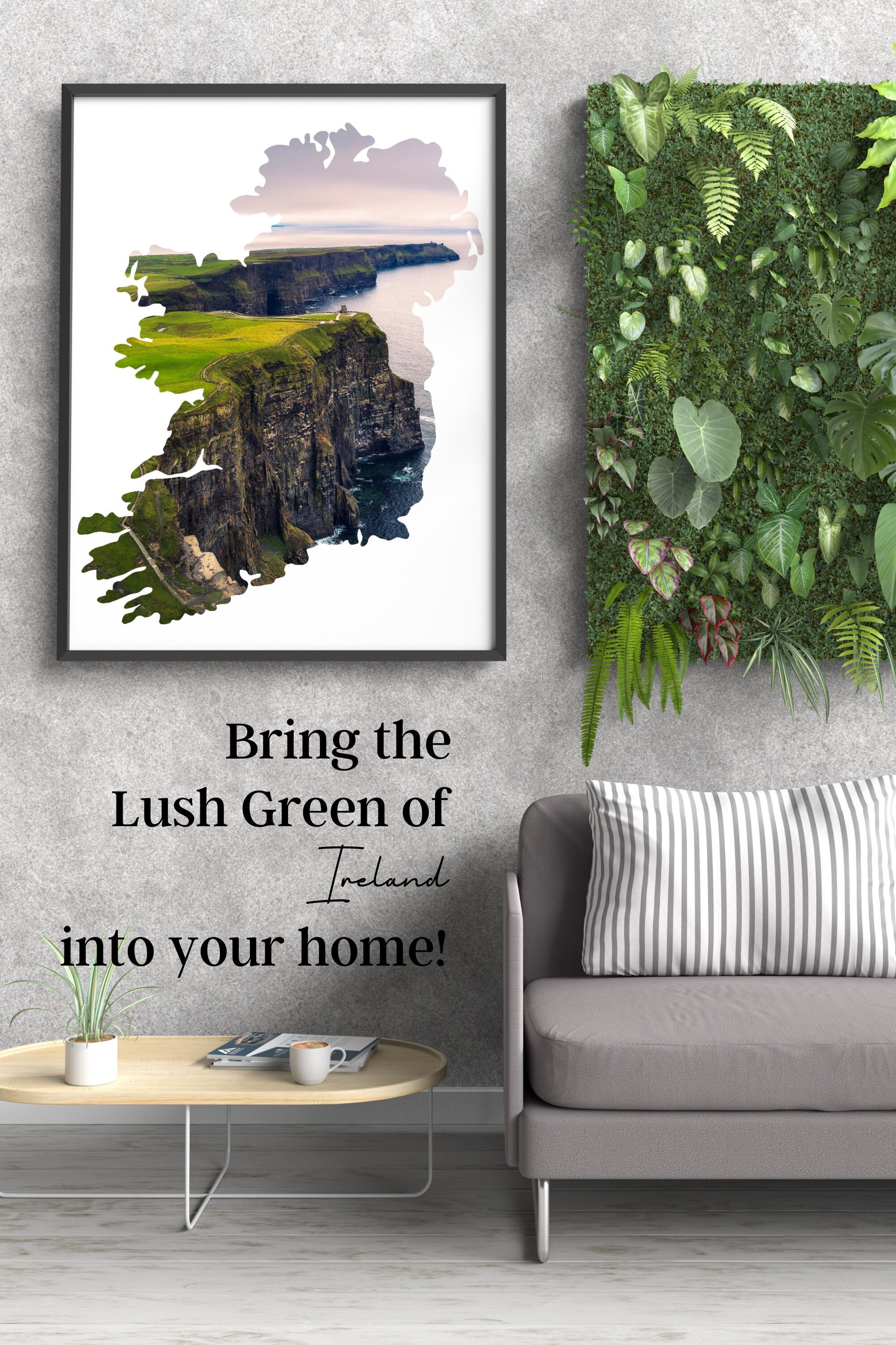 Ireland Wall Art Map Vibrant Green Irish Print Modern Gaelic Design ...