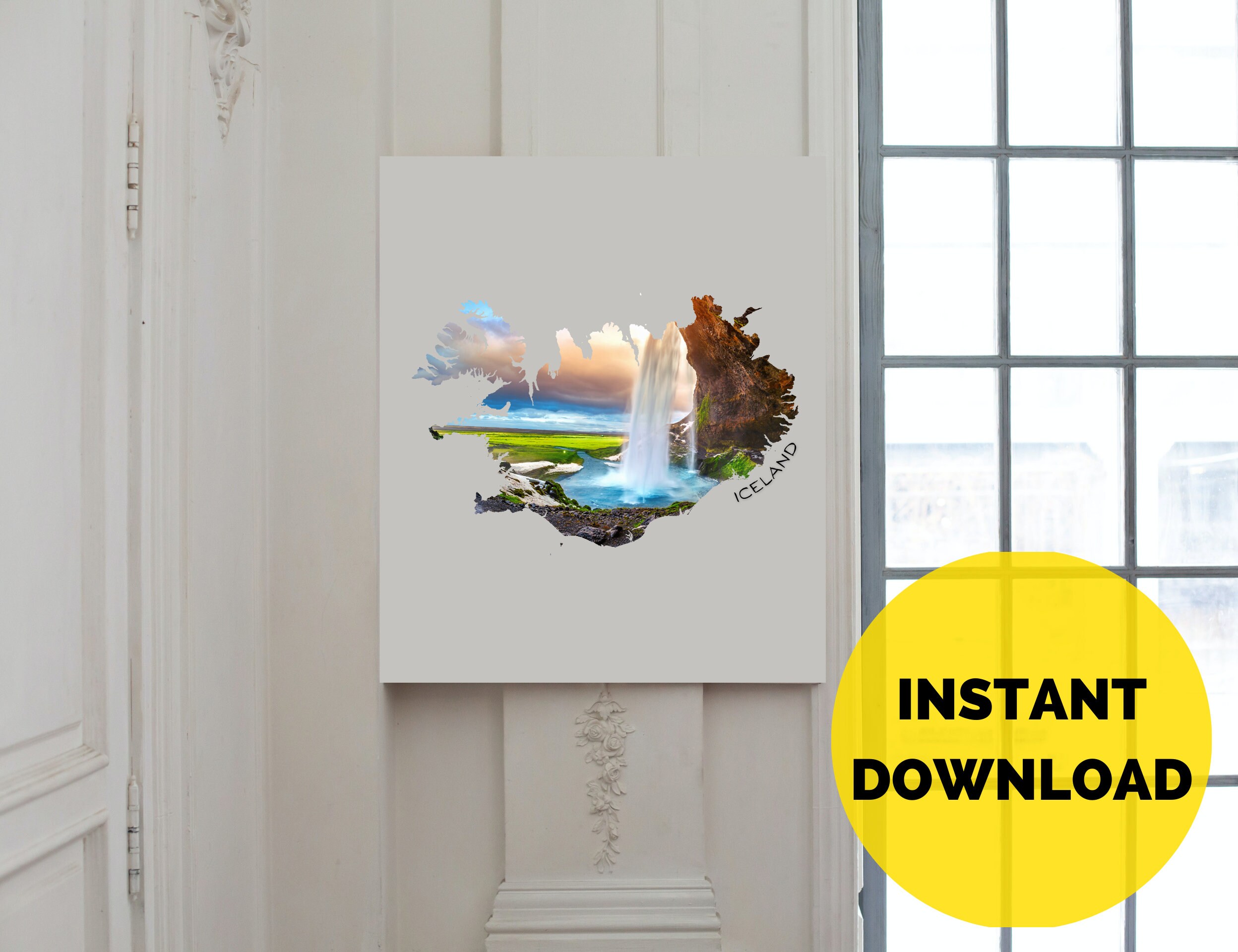Iceland Wall Art Map | Printable Digital Download Canvas | Scandinavian ...