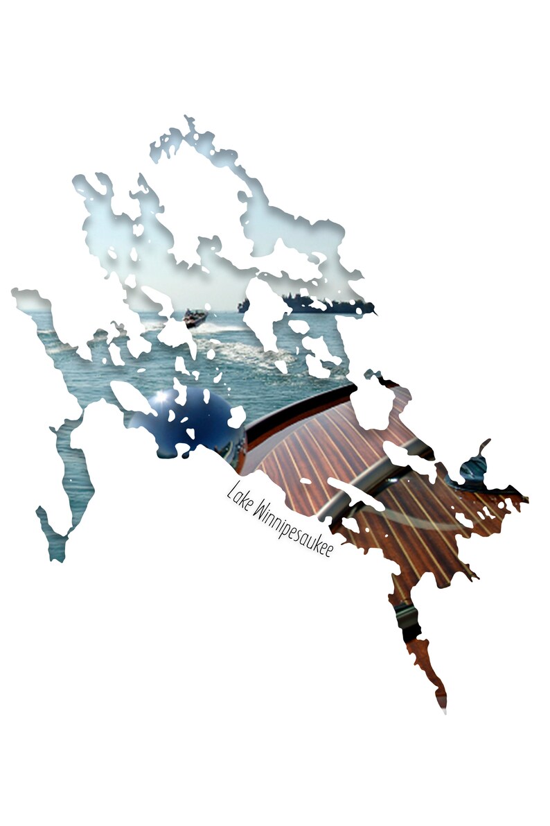 Wooden Boat Wall Art Map | Printable Lake Winnipesaukee NH Design Home ...