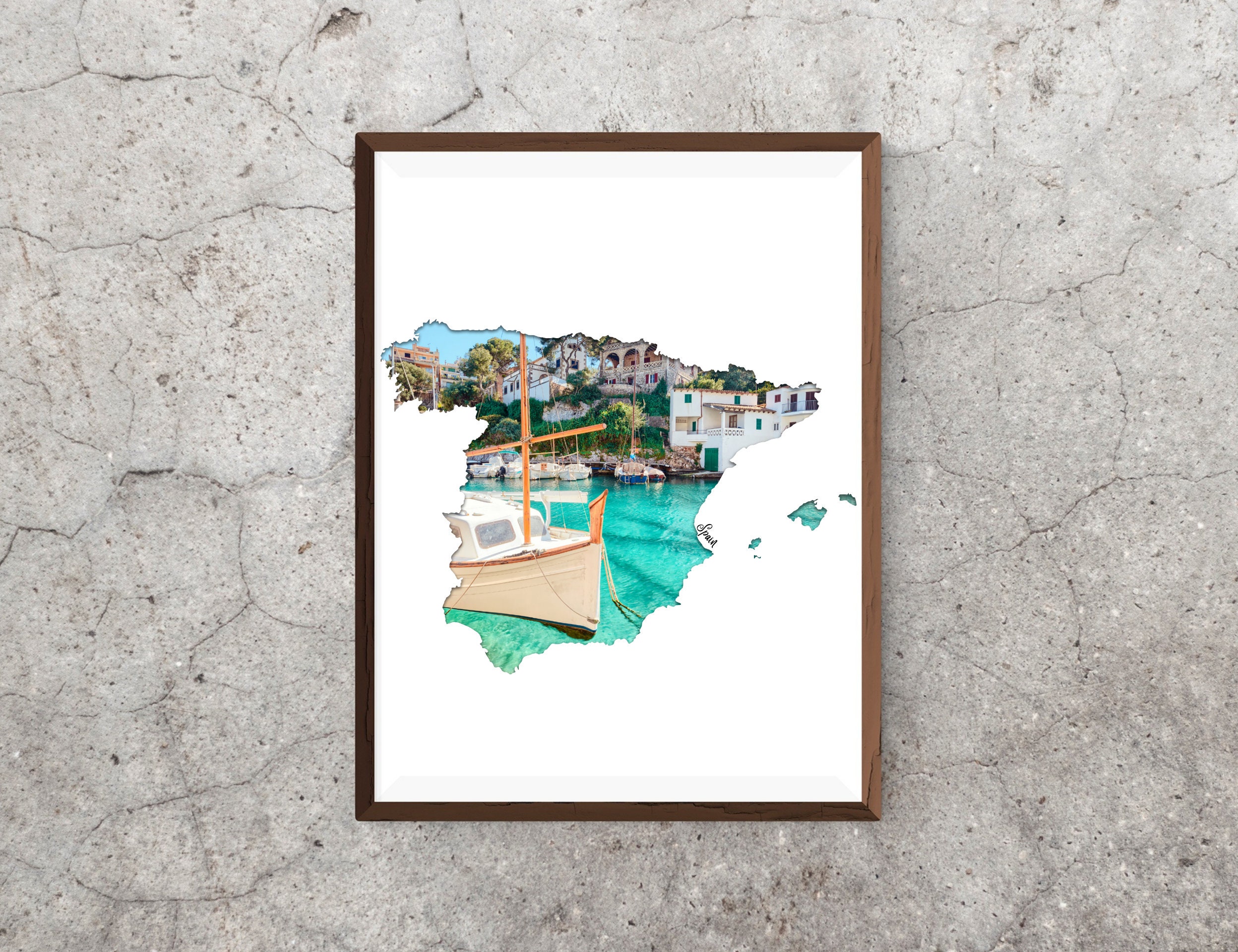 Spain Wall Art Map Print Spanish Home Decor Bright Blue Bathroom Art ...