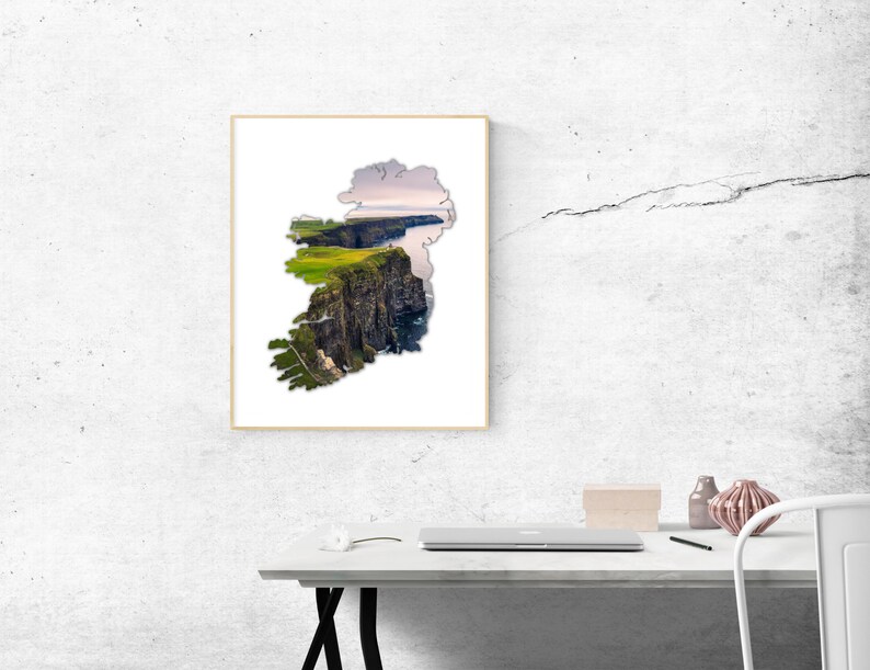 Ireland Wall Art Map | Vibrant Green Irish Print | Modern Gaelic Design ...