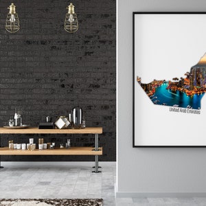 United Arab Emirates Wall Art Map | Printable UAE Cityscape Digital ...