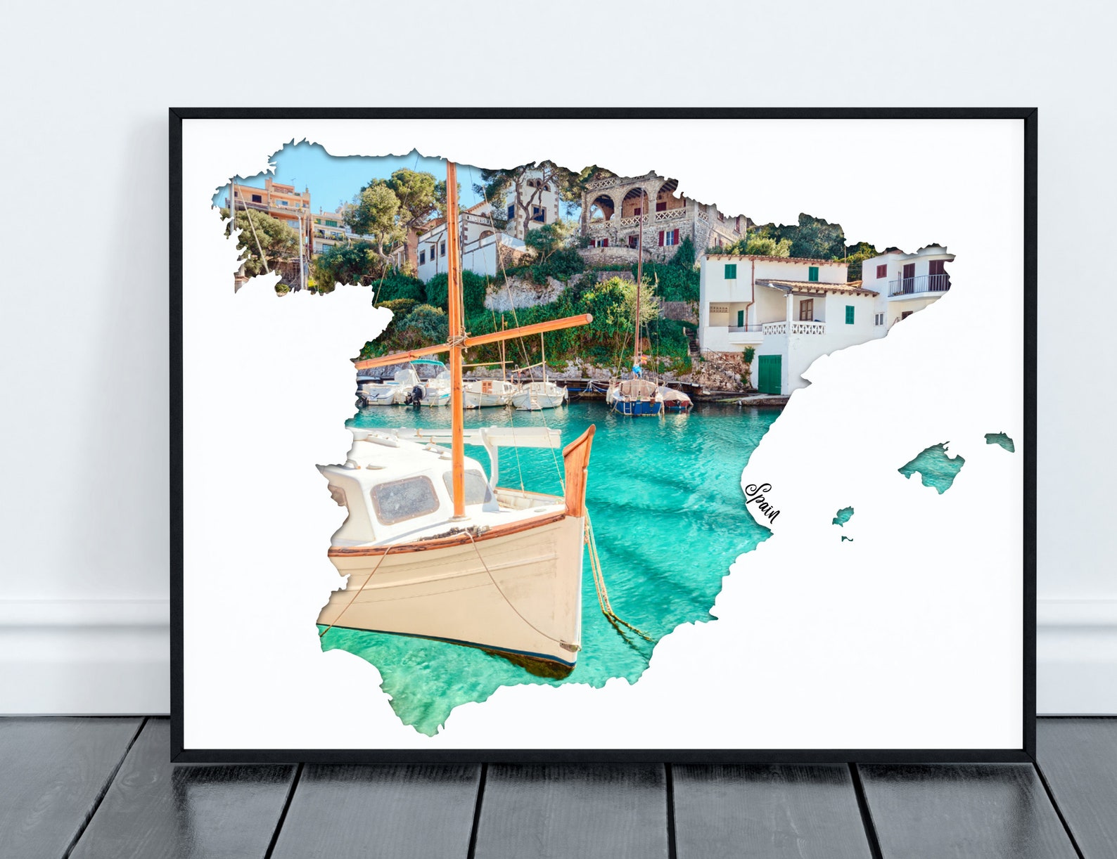 Spain Wall Art Map Print | Spanish Home Decor | Bright Blue Bathroom ...