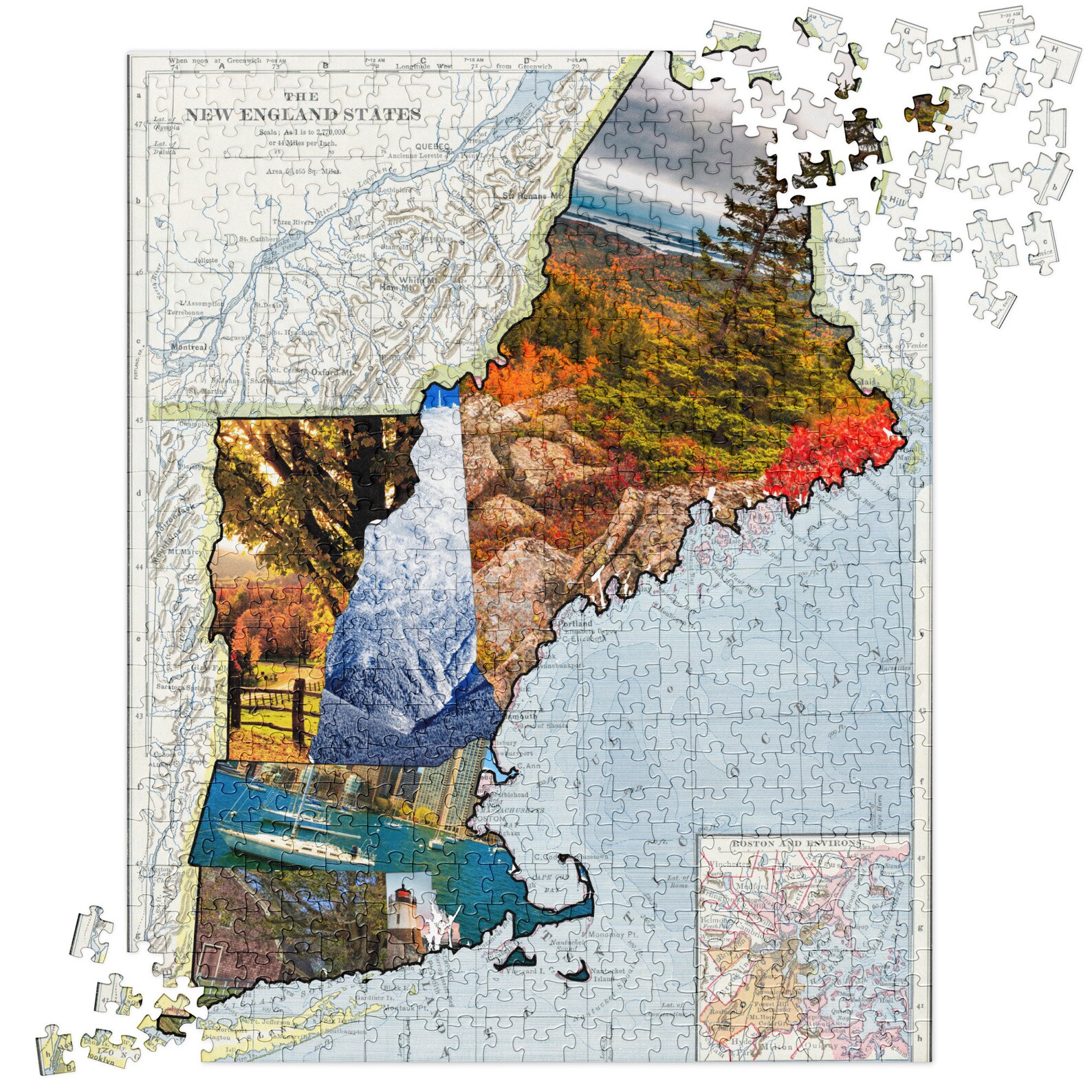 Map of New England 520-piece Puzzle for Adults | Realistic Travel Map ...