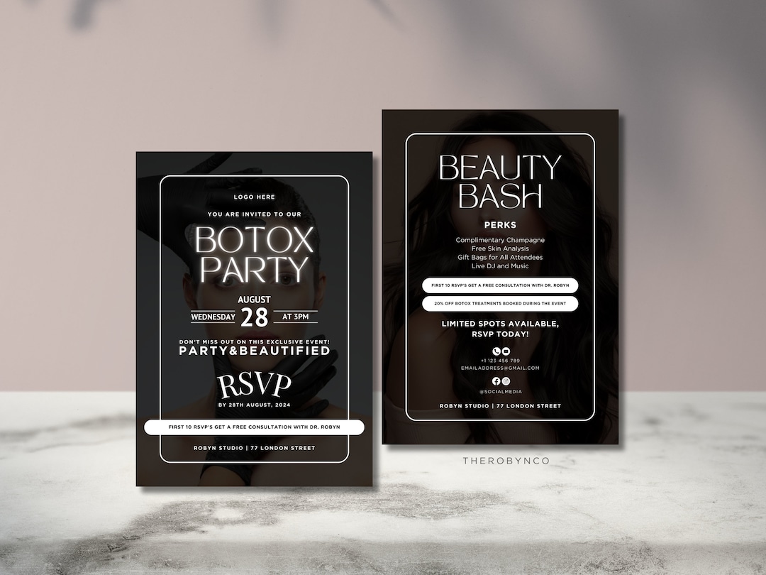 DIY Botox Party Invitation Flyer Templates, Editable Printable, Brand ...