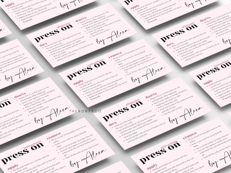 How to Apply Press on Nails Instructions Card Guide Templates - Etsy