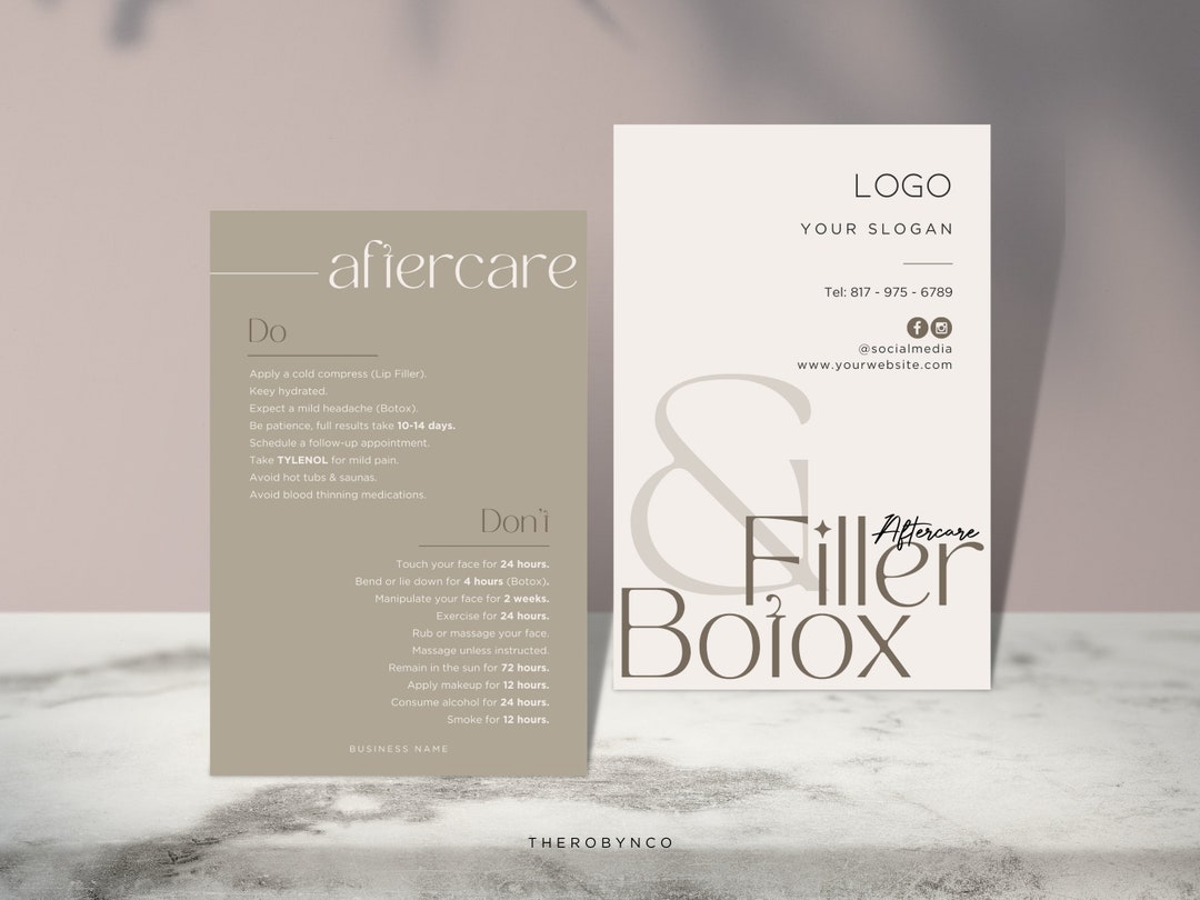 DIY Botox Filler Aftercare Card Design Mini Templates, Editable ...