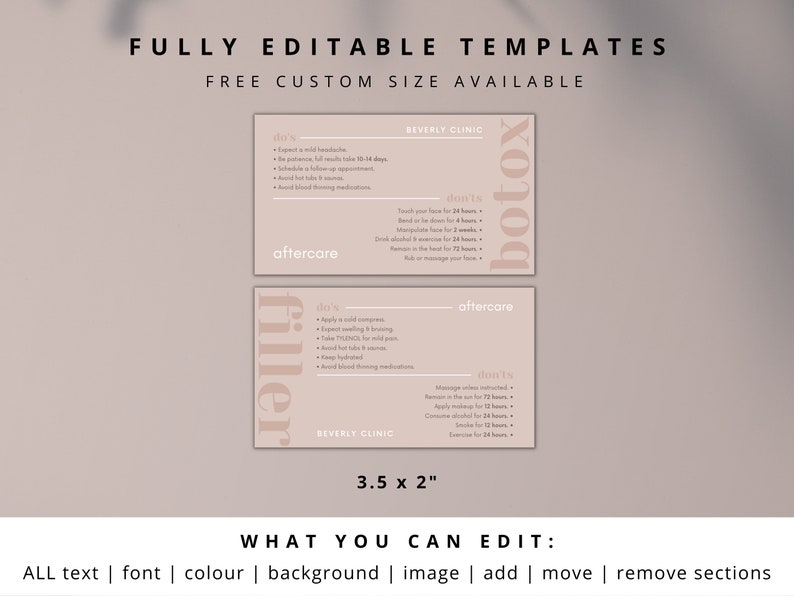 DIY Botox Filler Aftercare Card Design Mini Templates - Etsy