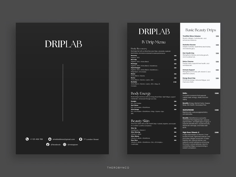 DIY IV Drips Price List Design Templates, Pre Made Complete Menu ...