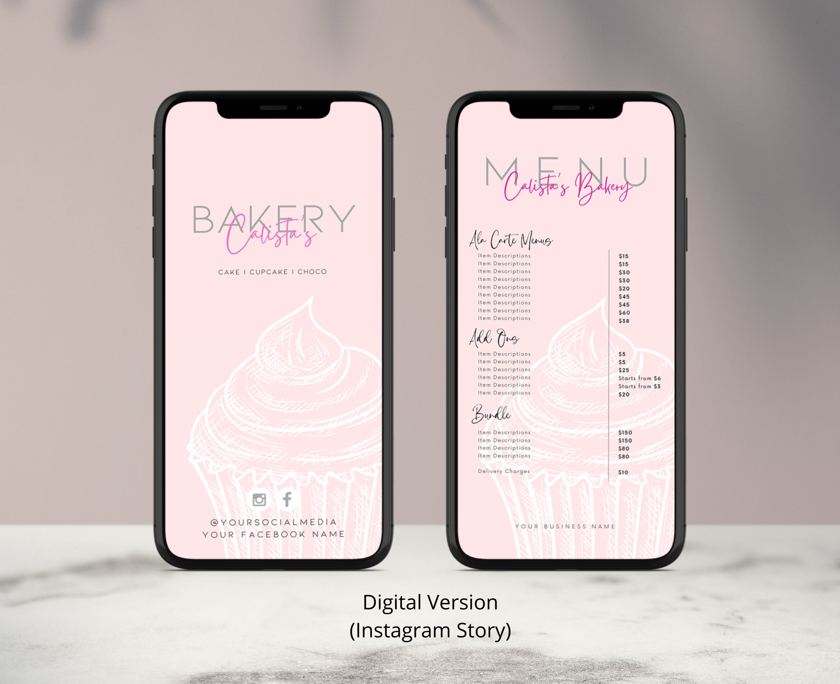 Pink Bakery Shop Price List Templates, Editable Printable, Instant ...
