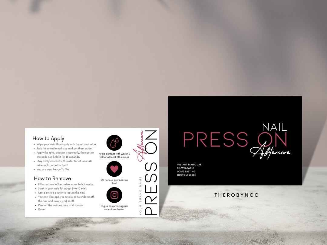 How to Apply Press on Nails Instructions Card Guide Templates, Editable ...