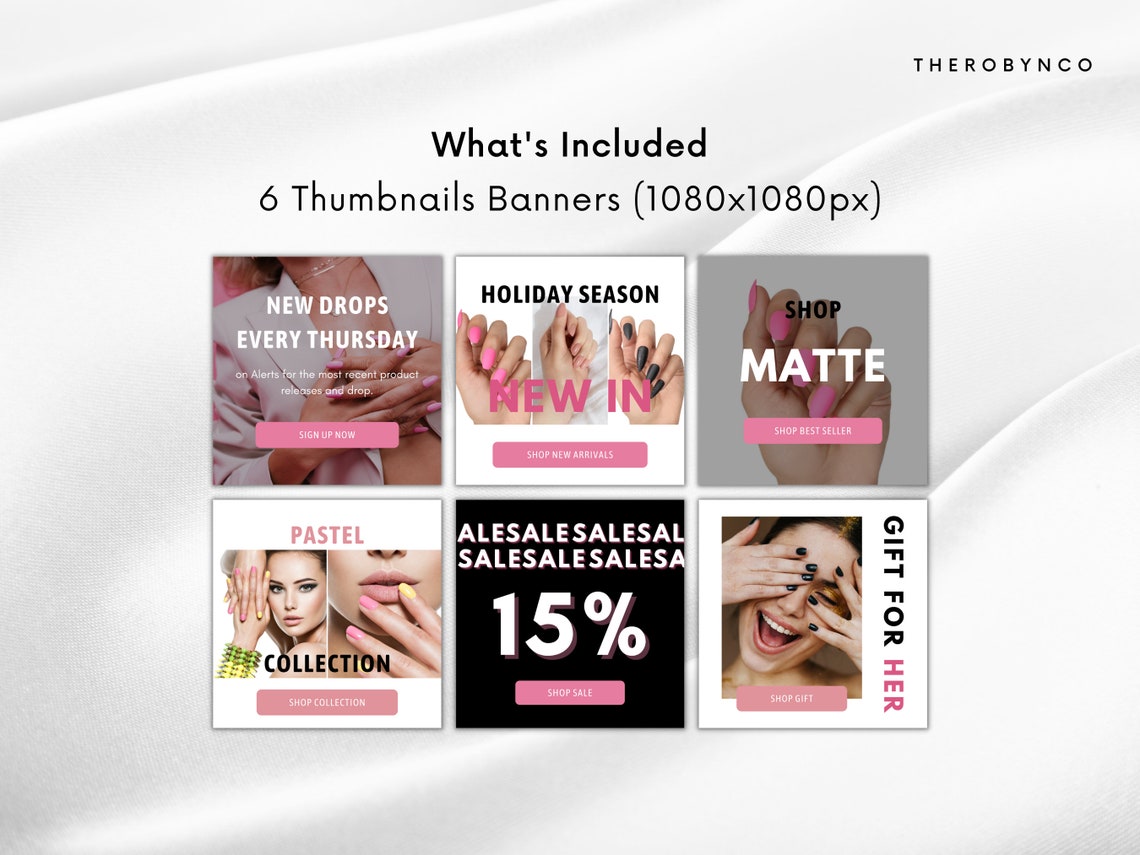 Large Press on Nail Salon Shopify Website Banner Set Bundle Templates ...