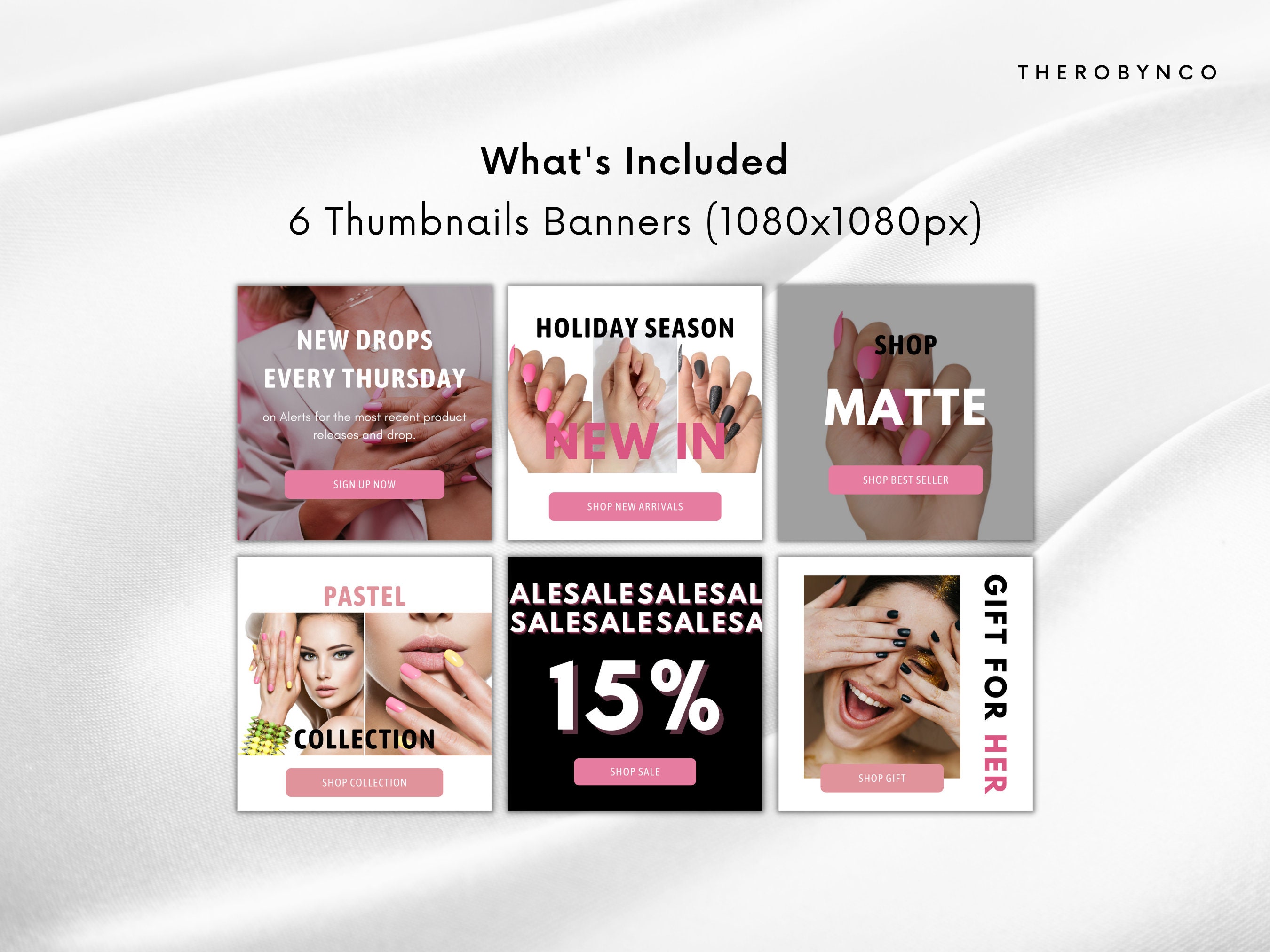 Large Press on Nail Salon Shopify Website Banner Set Bundle Templates ...