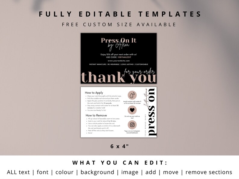 How to Apply Press on Nails Instructions Card Guide Templates - Etsy