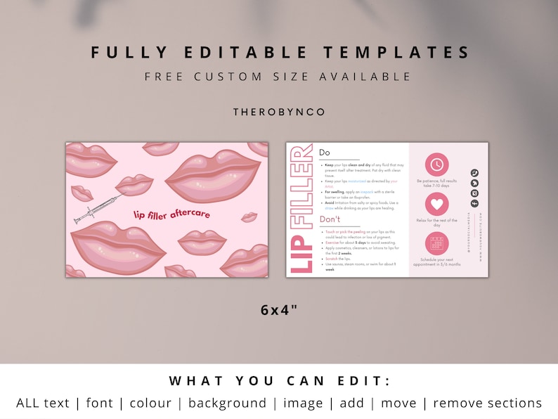 Lip Filler Aftercare Card Design Templates Lips Enhancement - Etsy