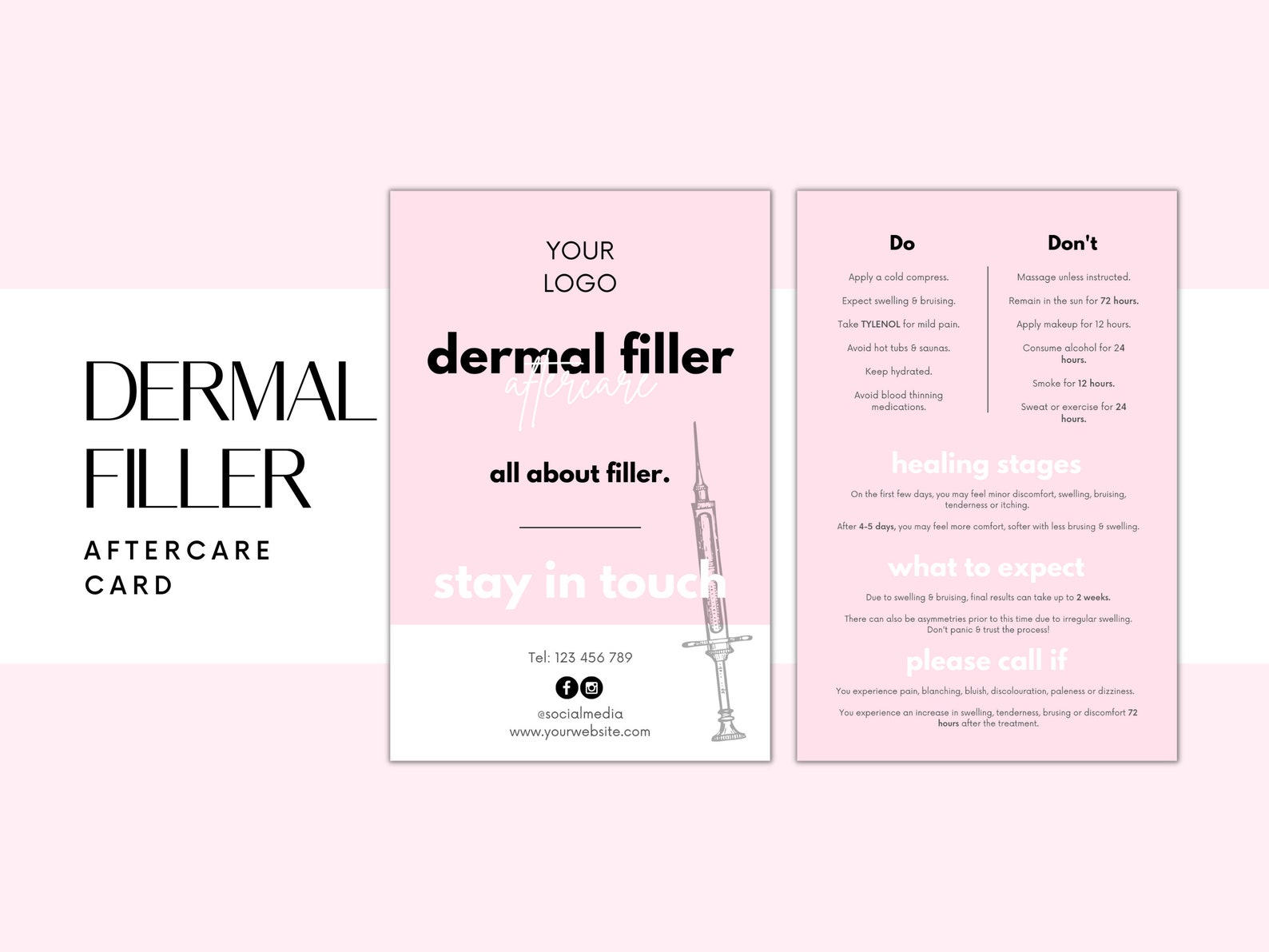 DIY Dermal Filler Aftercare Card Design Mini Templates, Editable ...