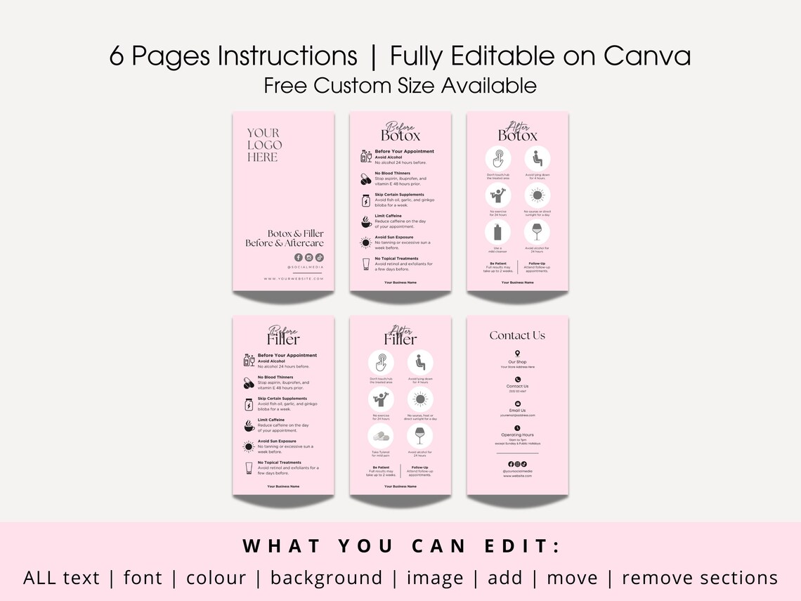 Digital Botox Filler Pre & Aftercare Card Design Mini Templates ...