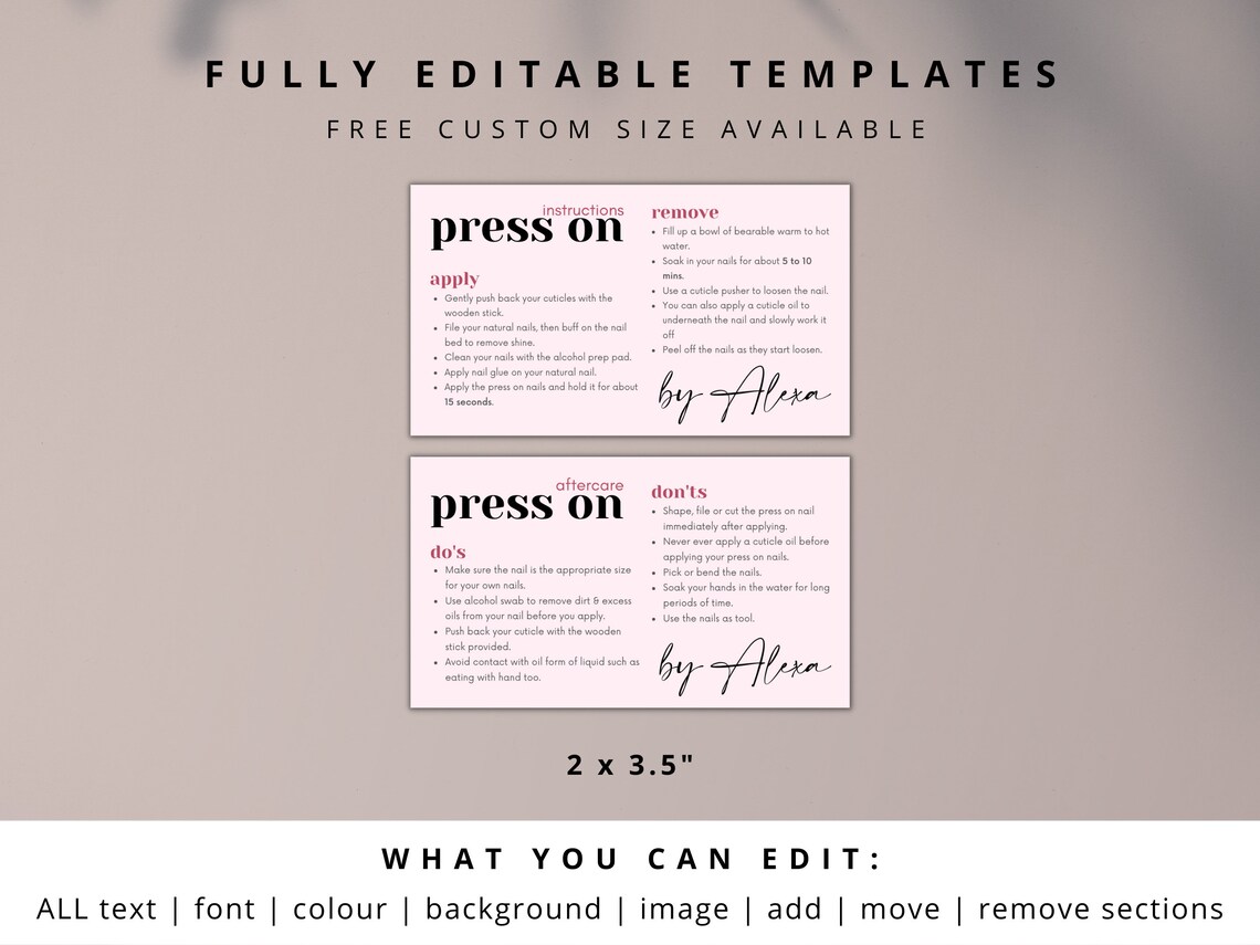 How to Apply Press on Nails Instructions Card Guide Templates - Etsy