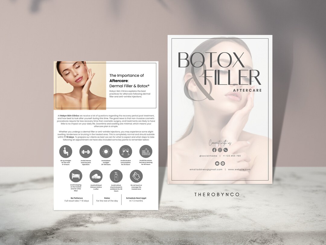 DIY Botox Filler Aftercare Leaflet Card Design Mini Templates, Editable ...