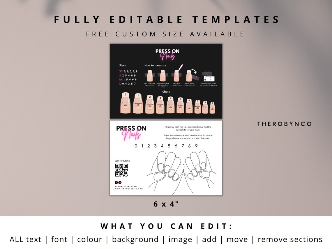 DIY Press on Nail Sizing Kit Chart Card Templates Design | Etsy