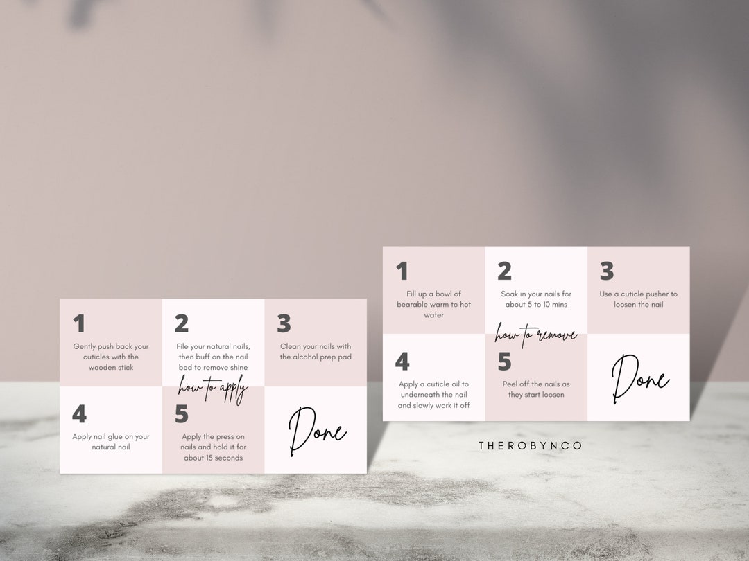 How to Apply Press on Nails Instructions Card Guide Templates, Editable ...